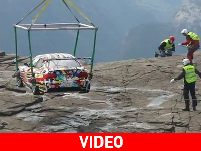 Ανέβασαν μία BMW M3 GT2 Art σε βράχο ύψους 640 μέτρων! - Zougla